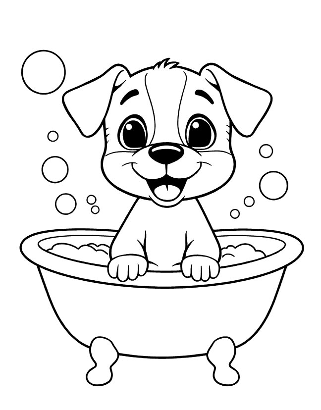 Baby dog bathing in a tub coloring page | Download Free Baby dog ...