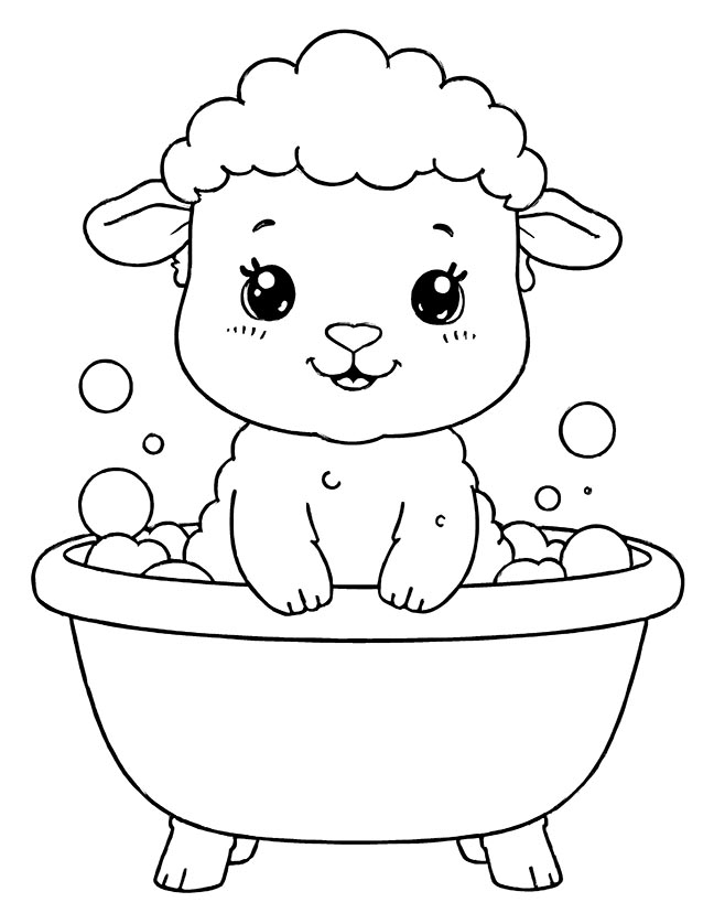 Baby sheep bathing in a tub coloring page | Download Free Baby sheep ...