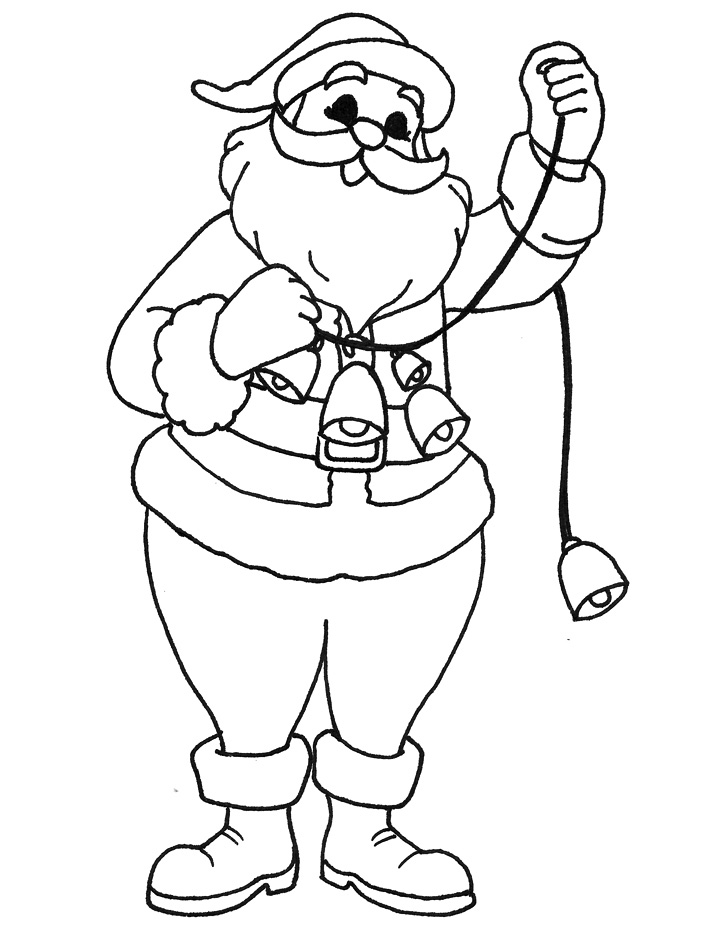 Santa with jingle bell coloring page
